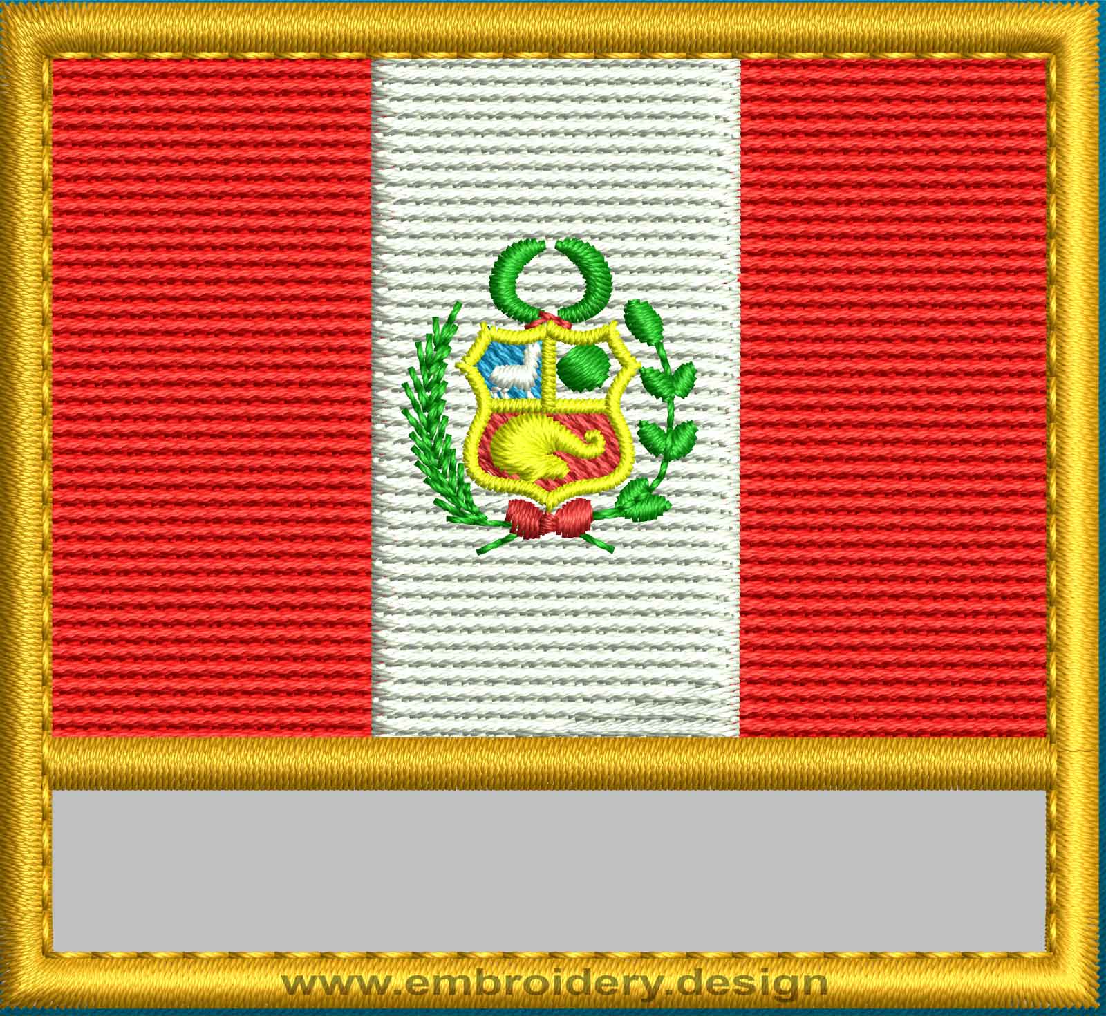 Design embroidery Flag of Peru with Blank Box and Gold Trim by ...