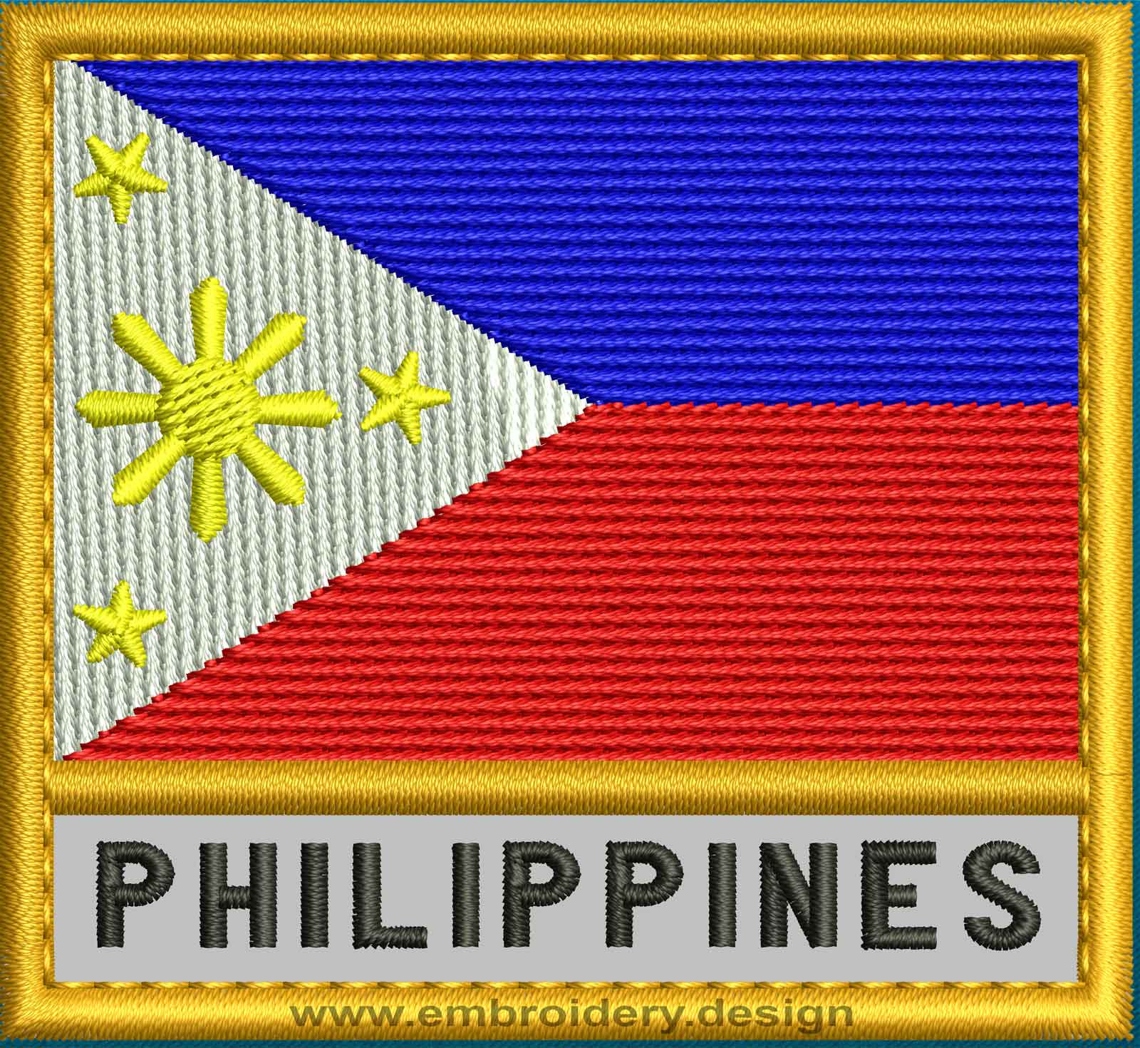 Design embroidery Flag of Philippines with Text Caption and Gold Trim ...