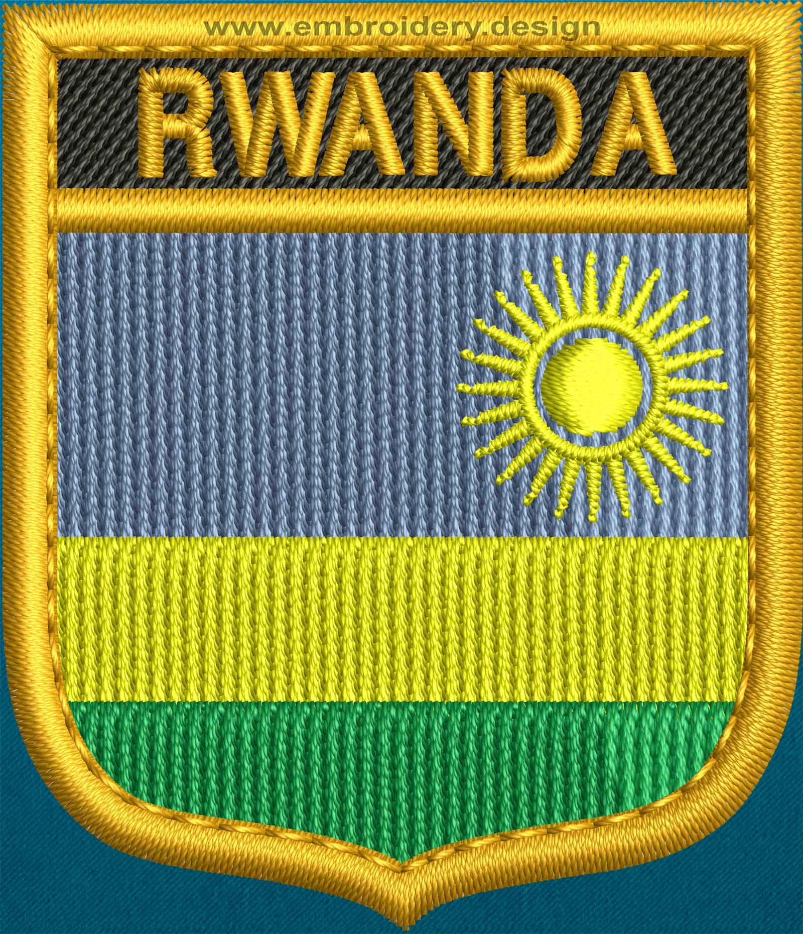 Design embroidery Flag of Rwanda Shield with Gold Trim by embroidery design