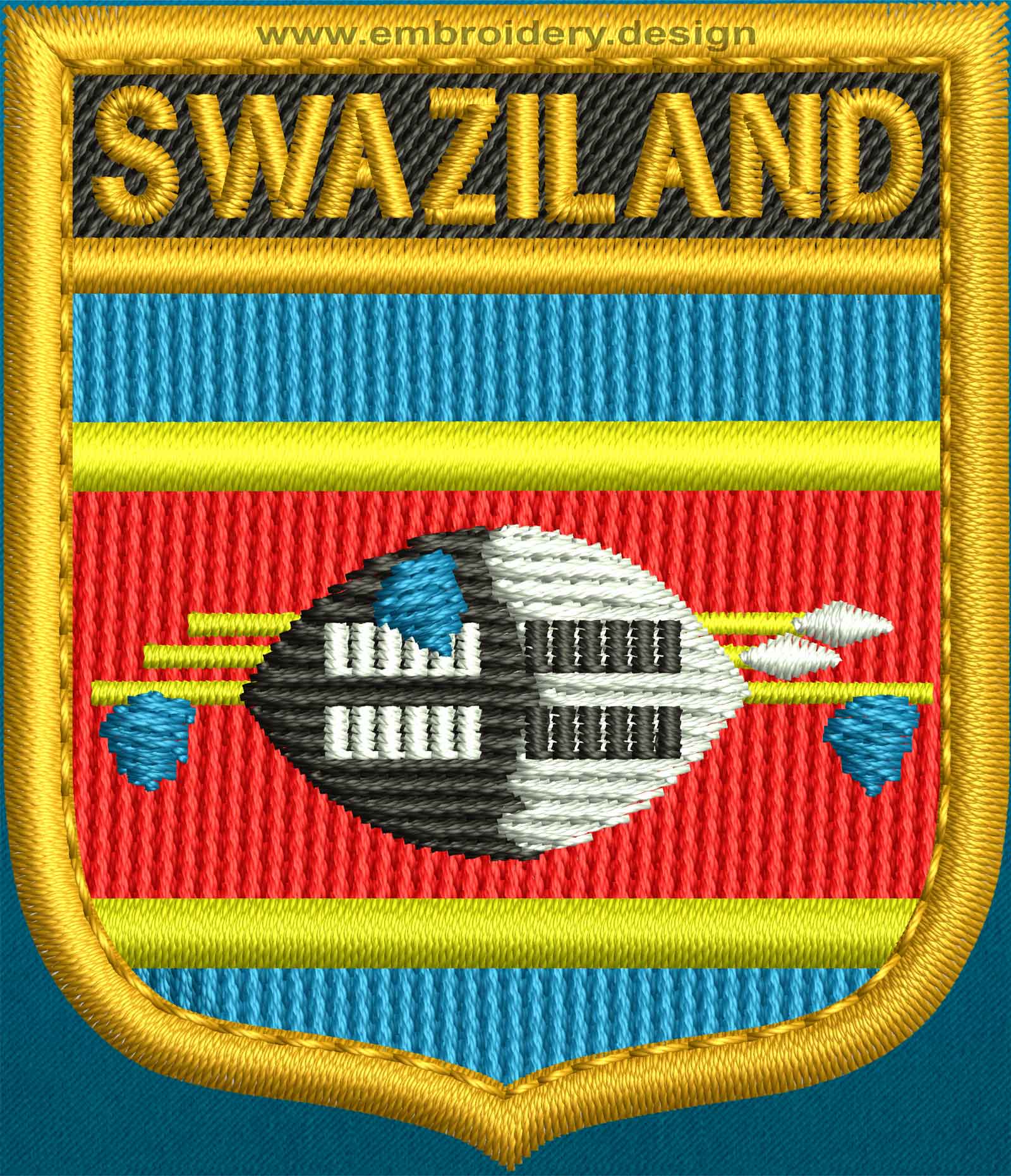 Design embroidery Flag of Swaziland Shield with Gold Trim by embroidery ...