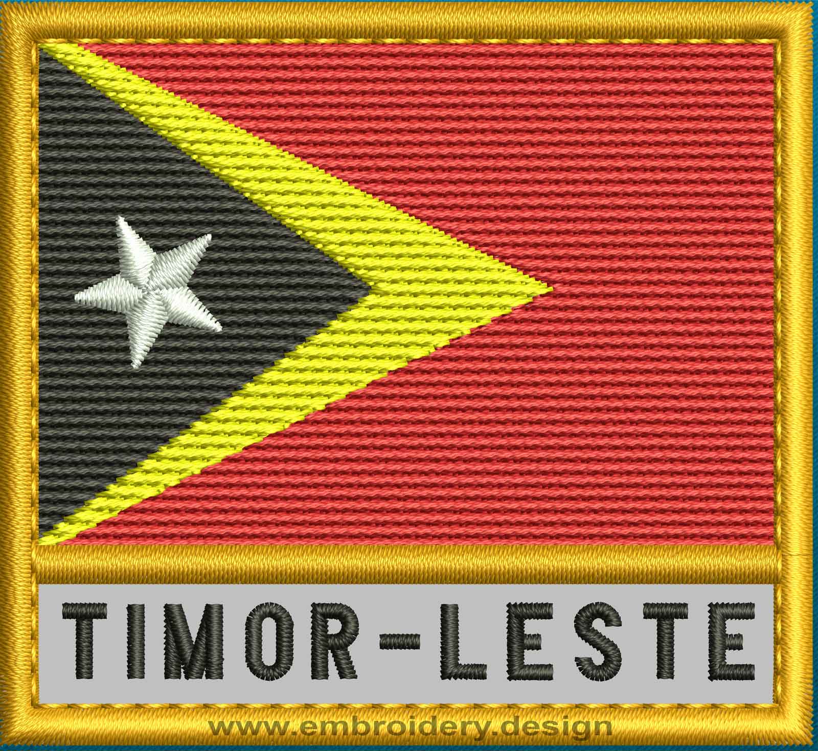 Design embroidery Flag of Timor-Leste with Text Caption and Gold Trim ...