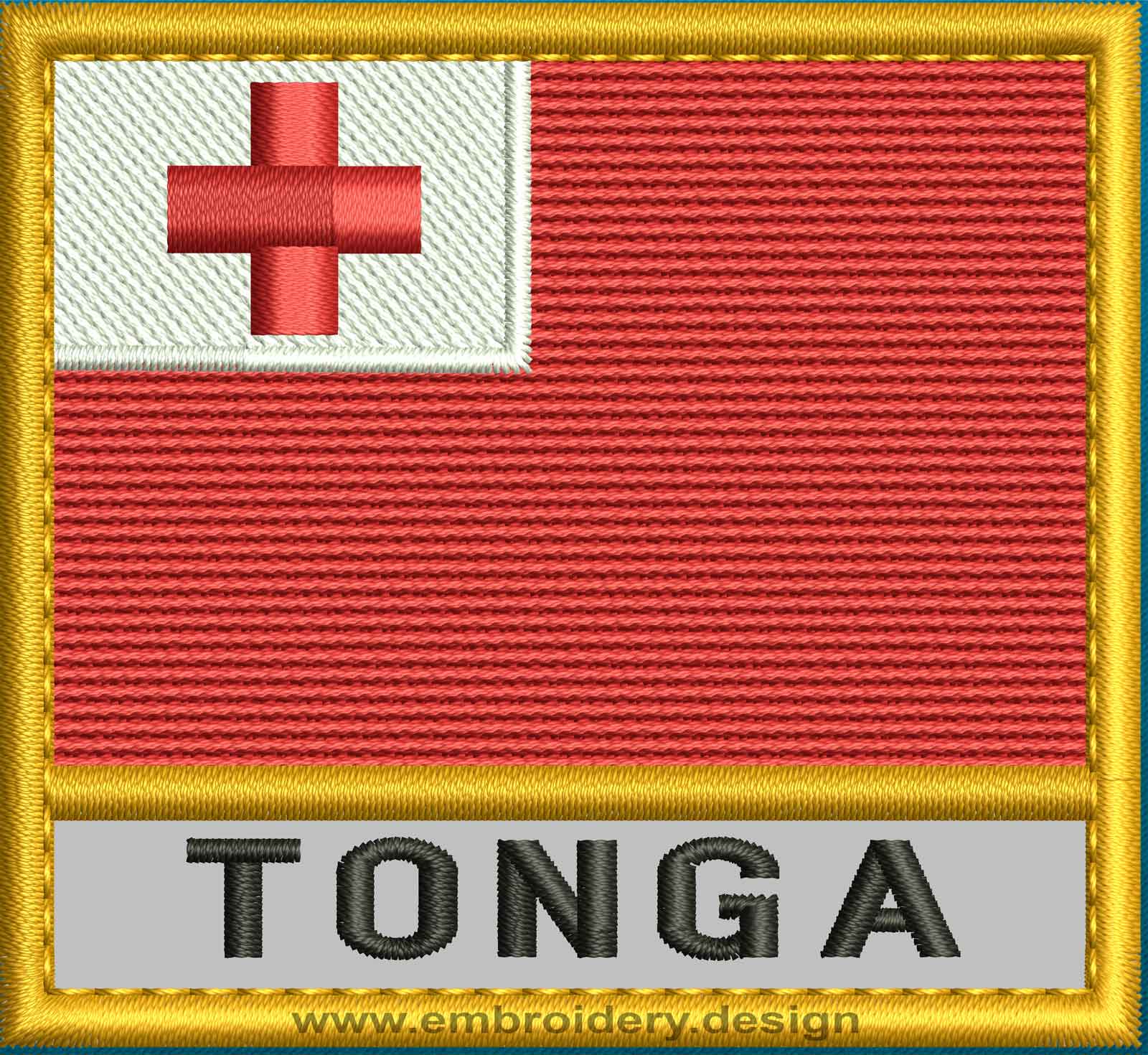 Design embroidery Flag of Tonga with Text Caption and Gold Trim by ...