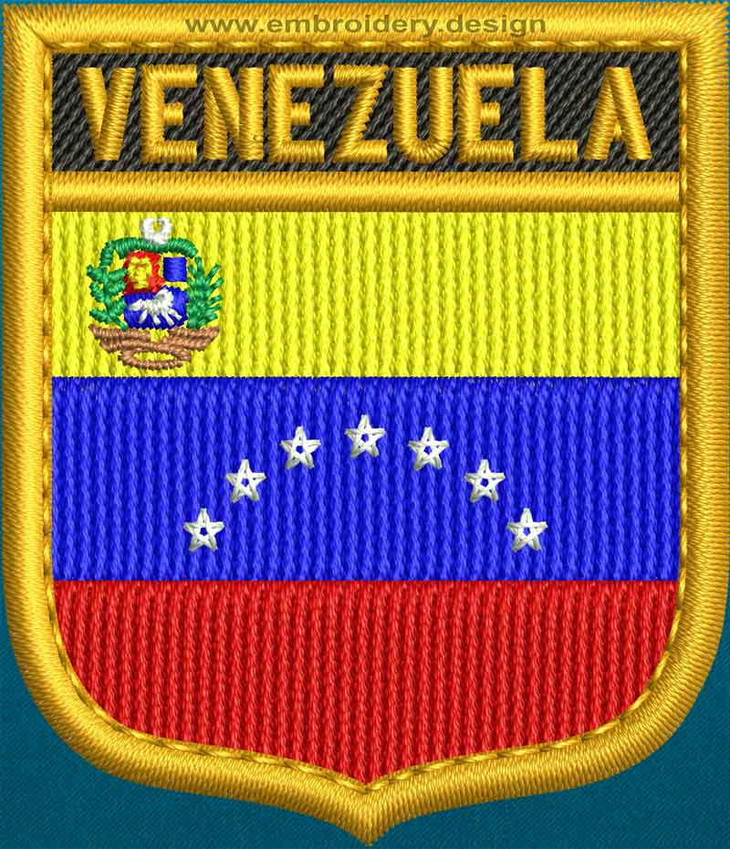 Design embroidery Flag of Venezuela (With Crest) Shield with Gold Trim ...